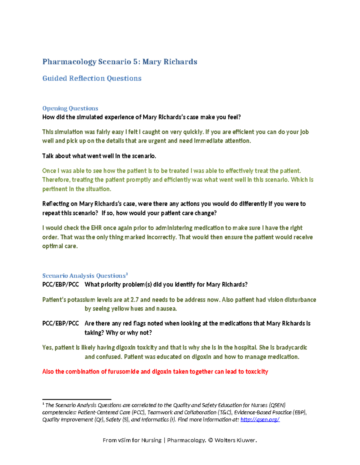 Debreif Mary Richards - Pharmacology Scenario 5: Mary Richards Guided ...