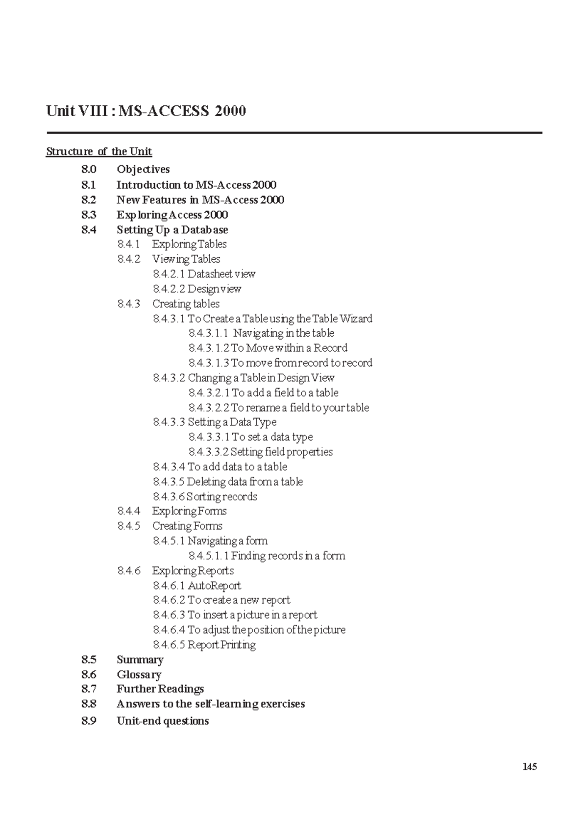 MS- Access 2000 - lecture notes - Unit-VIII MS-Access 2000 Unit VIII ...