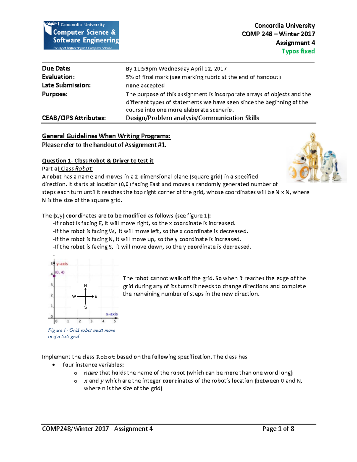 Assignment 4 winter 2017 - Concordia University COMP 248 – Winter 2017 Assignment 4 Typos fixed ...