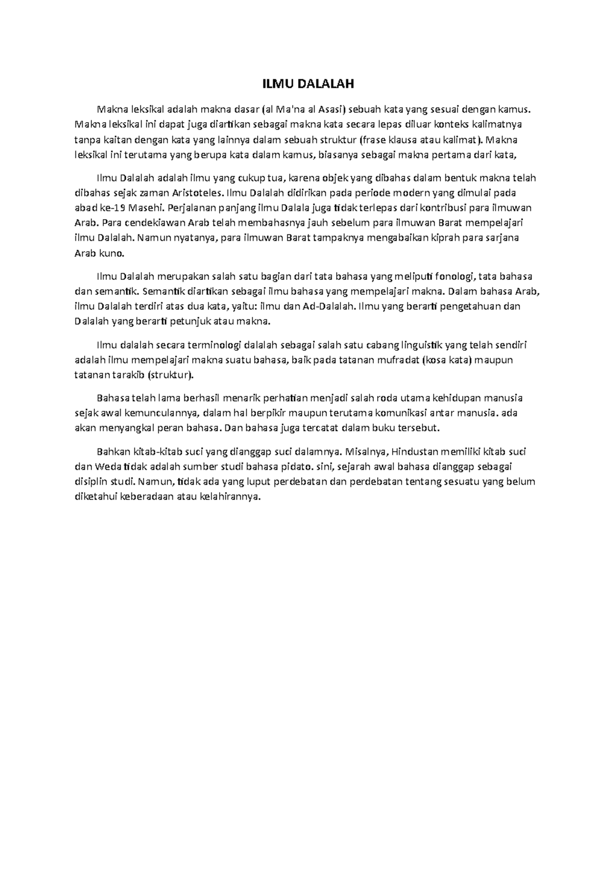 ILMU Dalalah - ILMU DALALAH Makna leksikal adalah makna dasar (al Ma'na ...