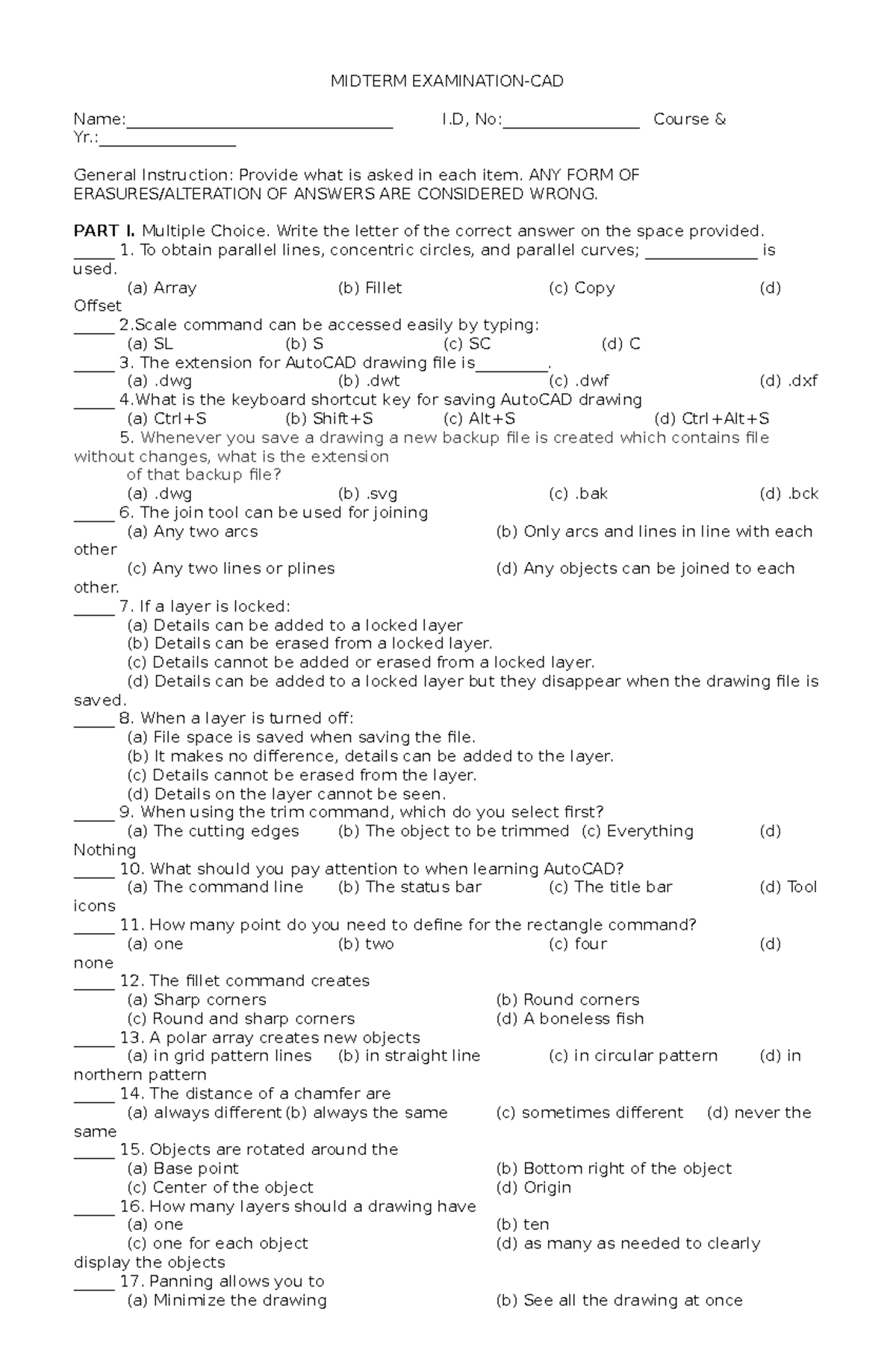 Cad-exam ups - To obtain parallel lines, concentric circles, and ...