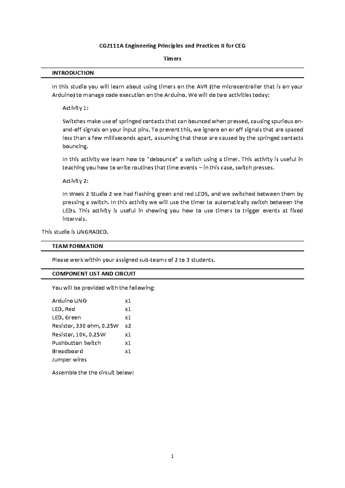 Timers - CG2111A Engineering Principles and Practices II for CEG Timers ...
