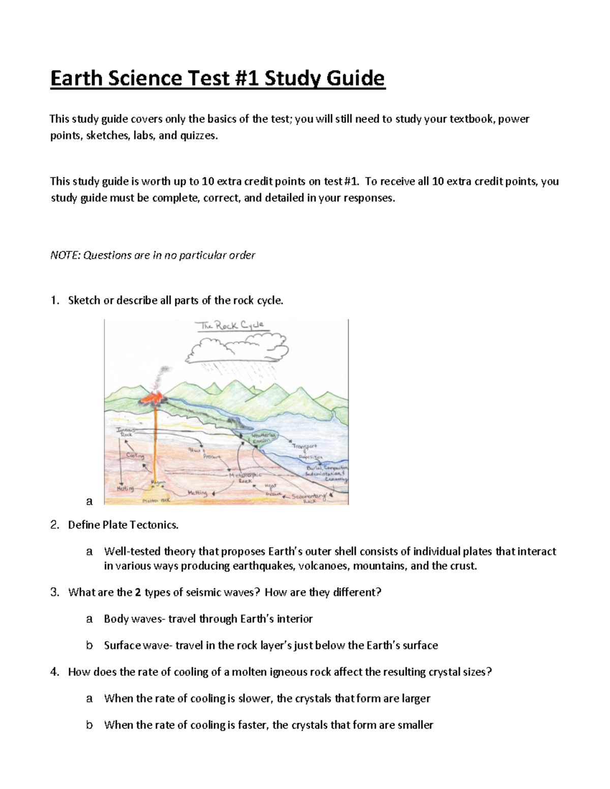 Earth Science Test 1 Study Guide - Earth Science Test #1 Study Guide ...