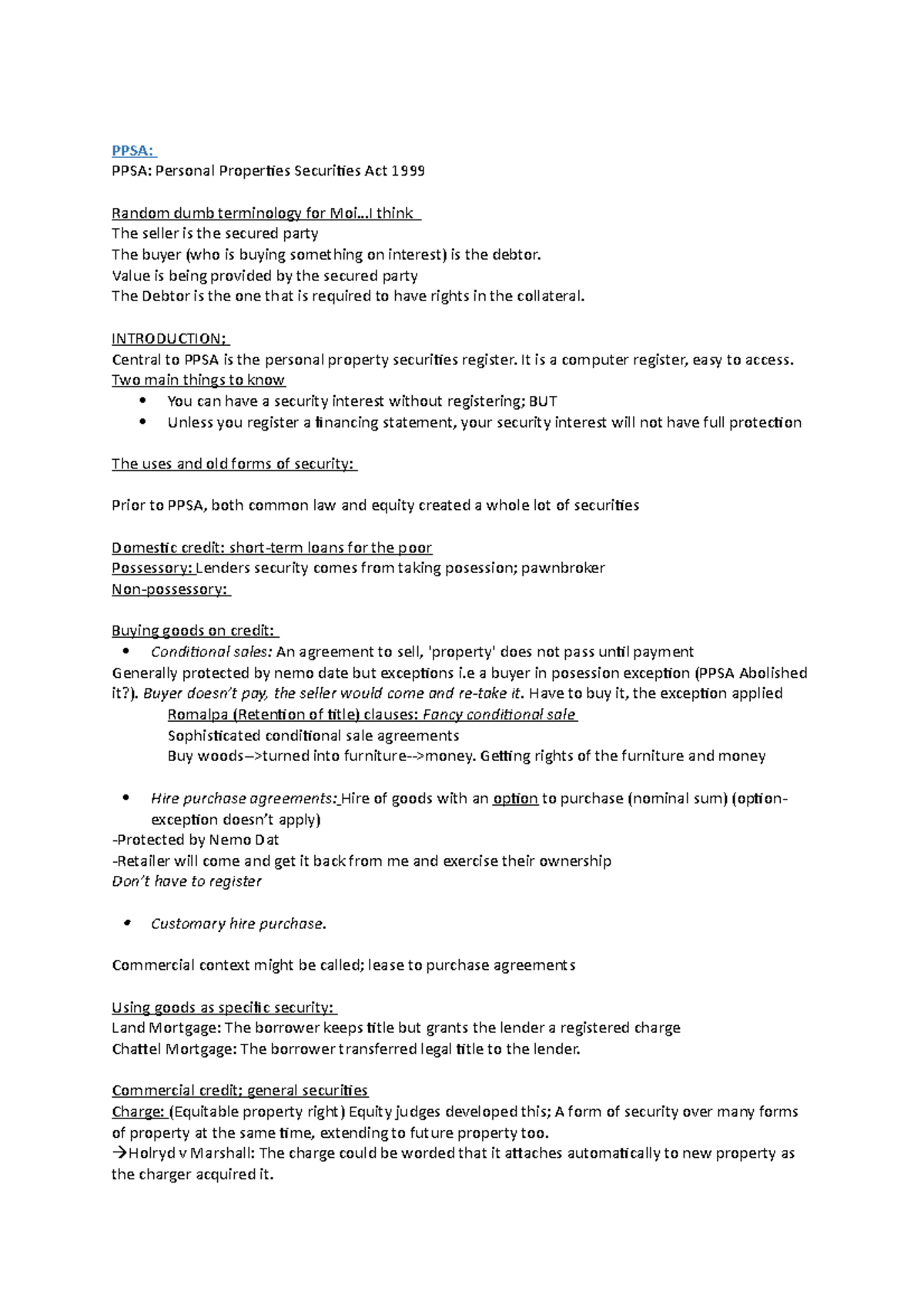 Property Law - PPSA Summary - PPSA: PPSA: Personal Properties ...