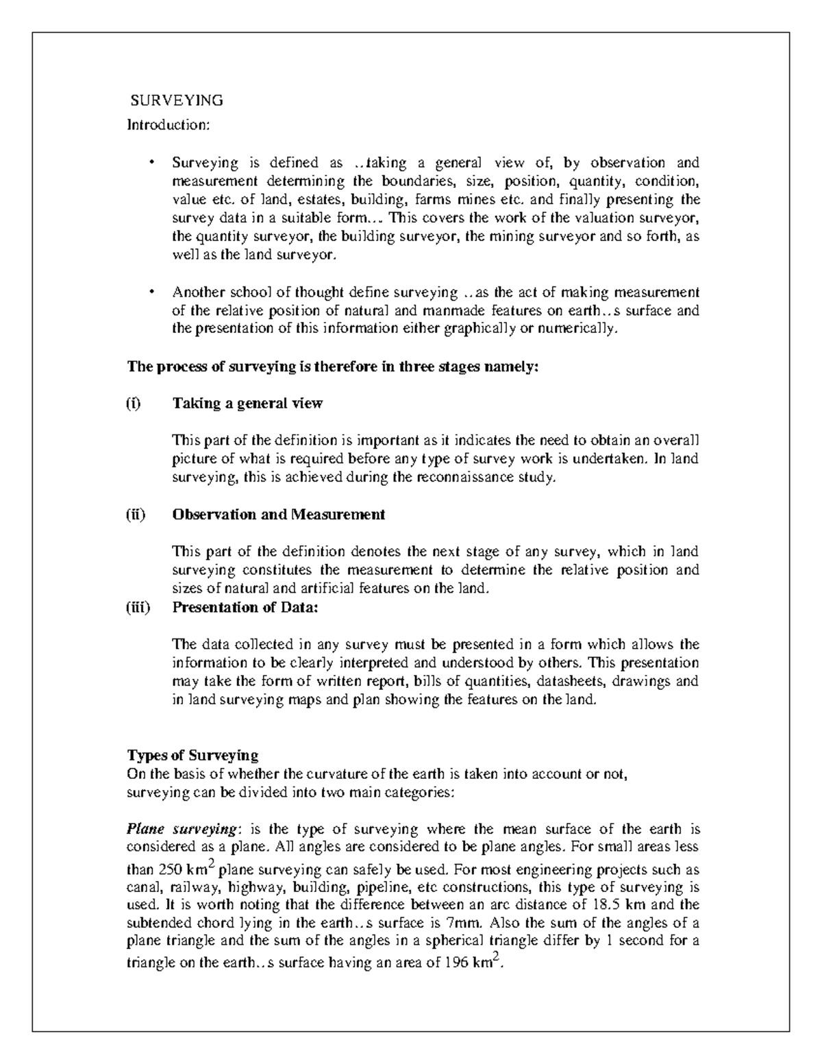 Surveying - SURVEYING Introduction: Surveying is defined as .. a ...