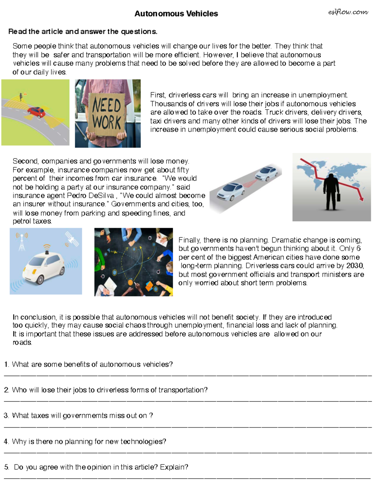 Autonomous vehicles reading comprehension 2022 - Some people think that ...