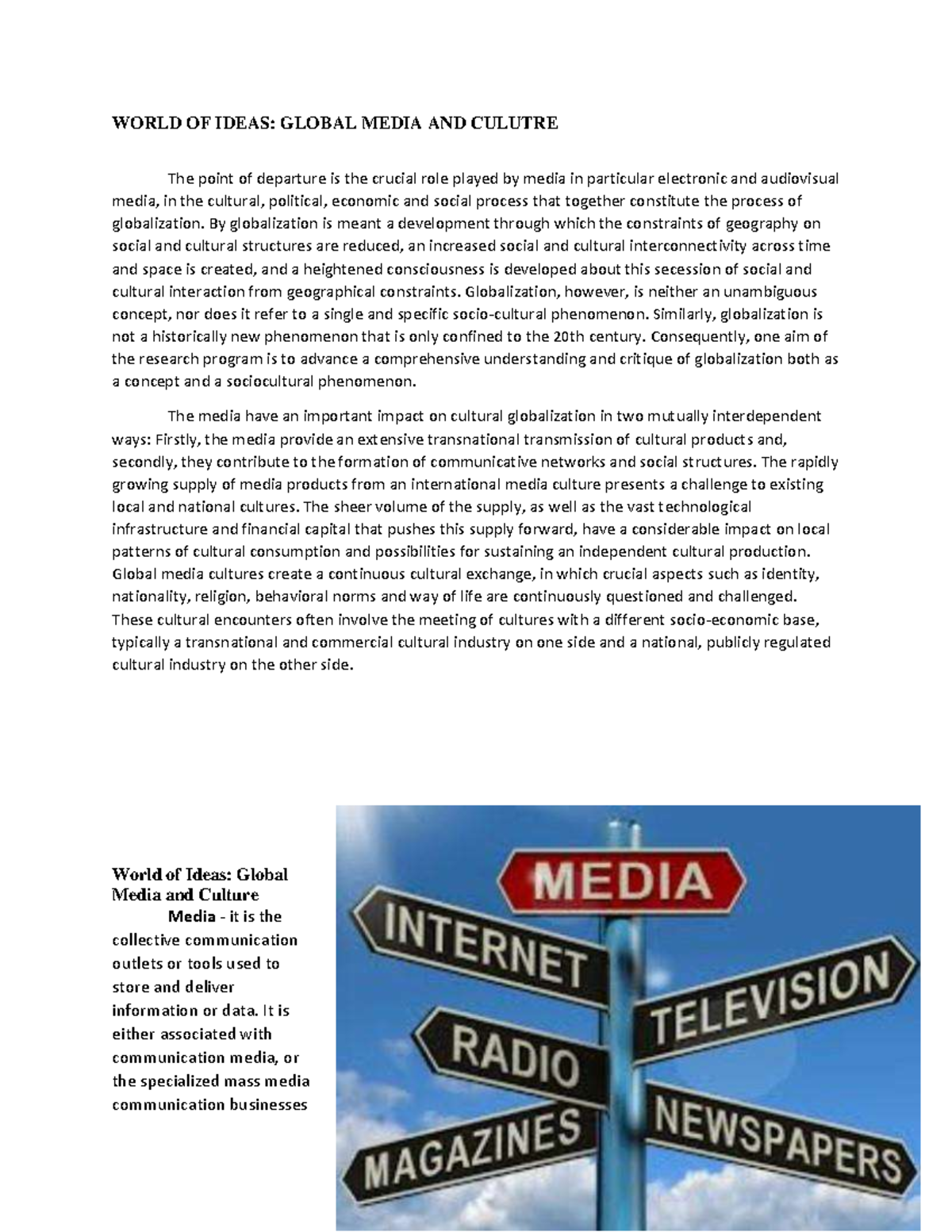 World OF Ideas Global Media AND Culutre - WORLD OF IDEAS: GLOBAL MEDIA ...