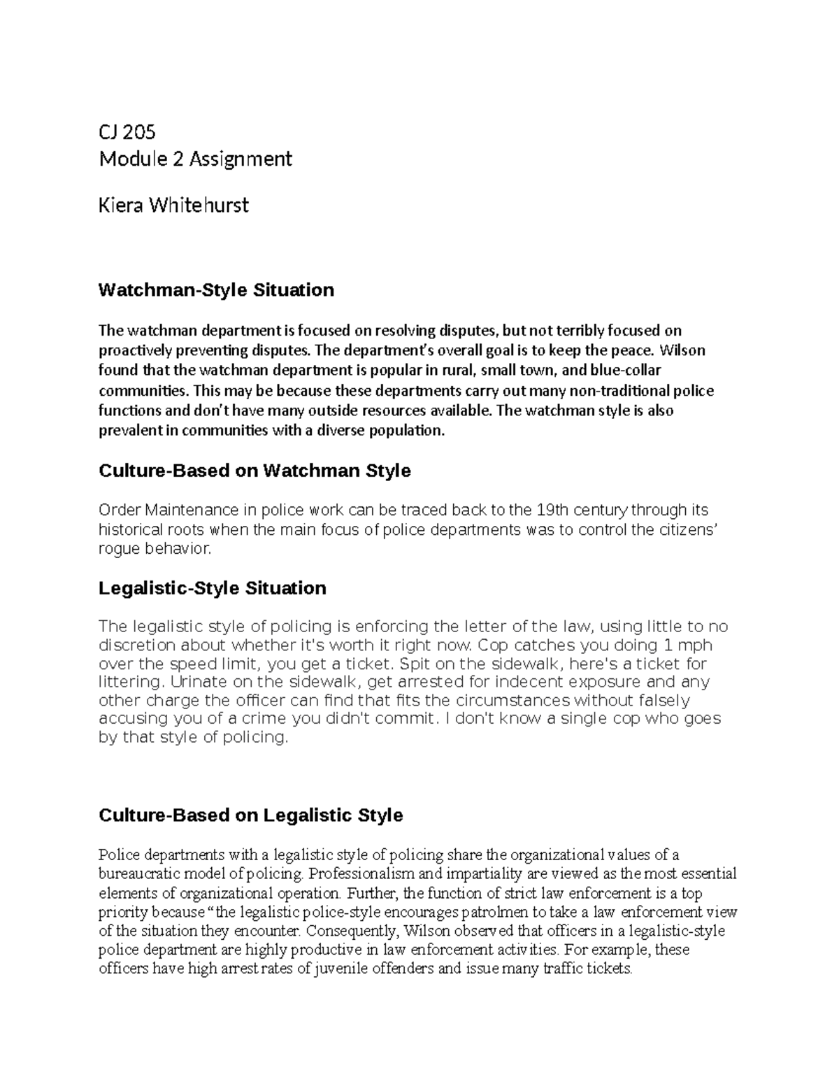Module 2 asssignment - school - CJ 205 Module 2 Assignment Kiera ...