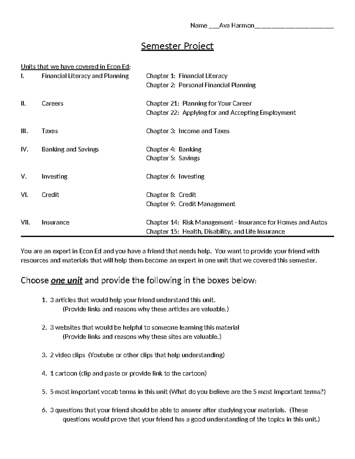 Copy of FL Semester Project - Name Ava Harmon ...