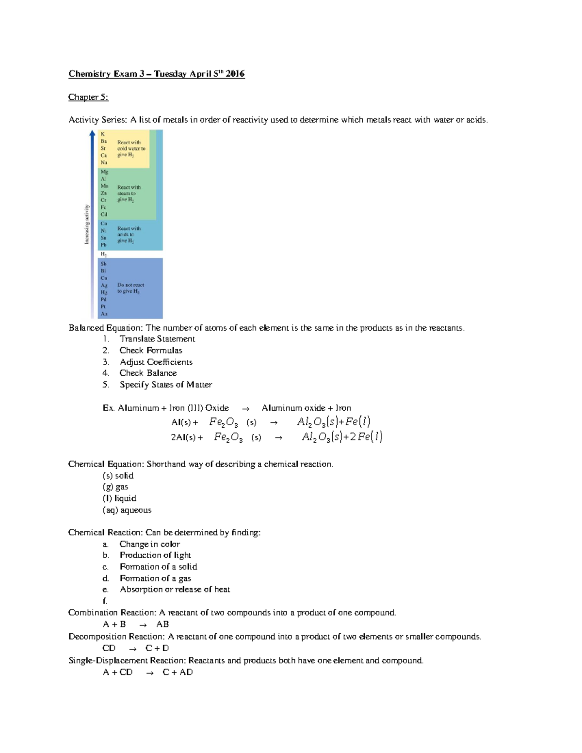 Chem Exam 3 - Summary Introductory Chemistry - Chemistry Exam 3 ...