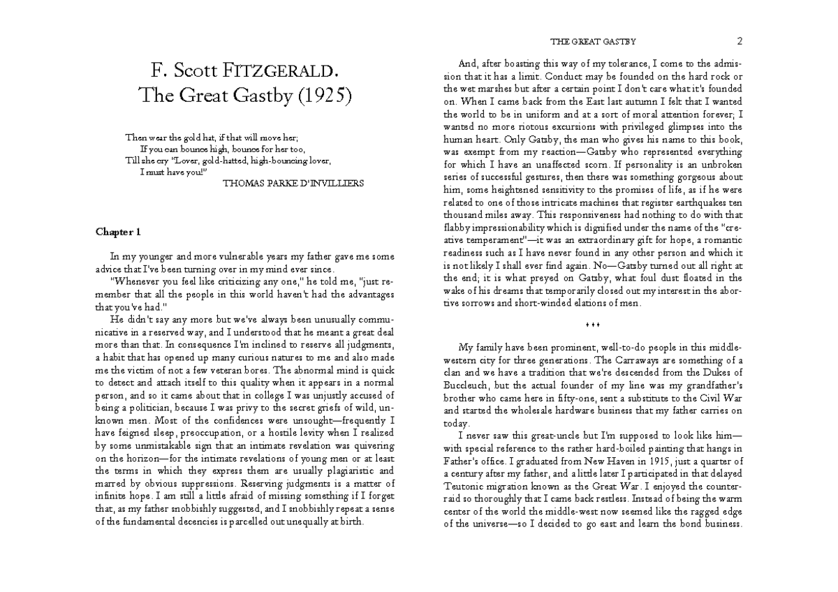 Fitzgerald The Great Gastby - F. Scott F ITZGERALD . The Great Gastby ...