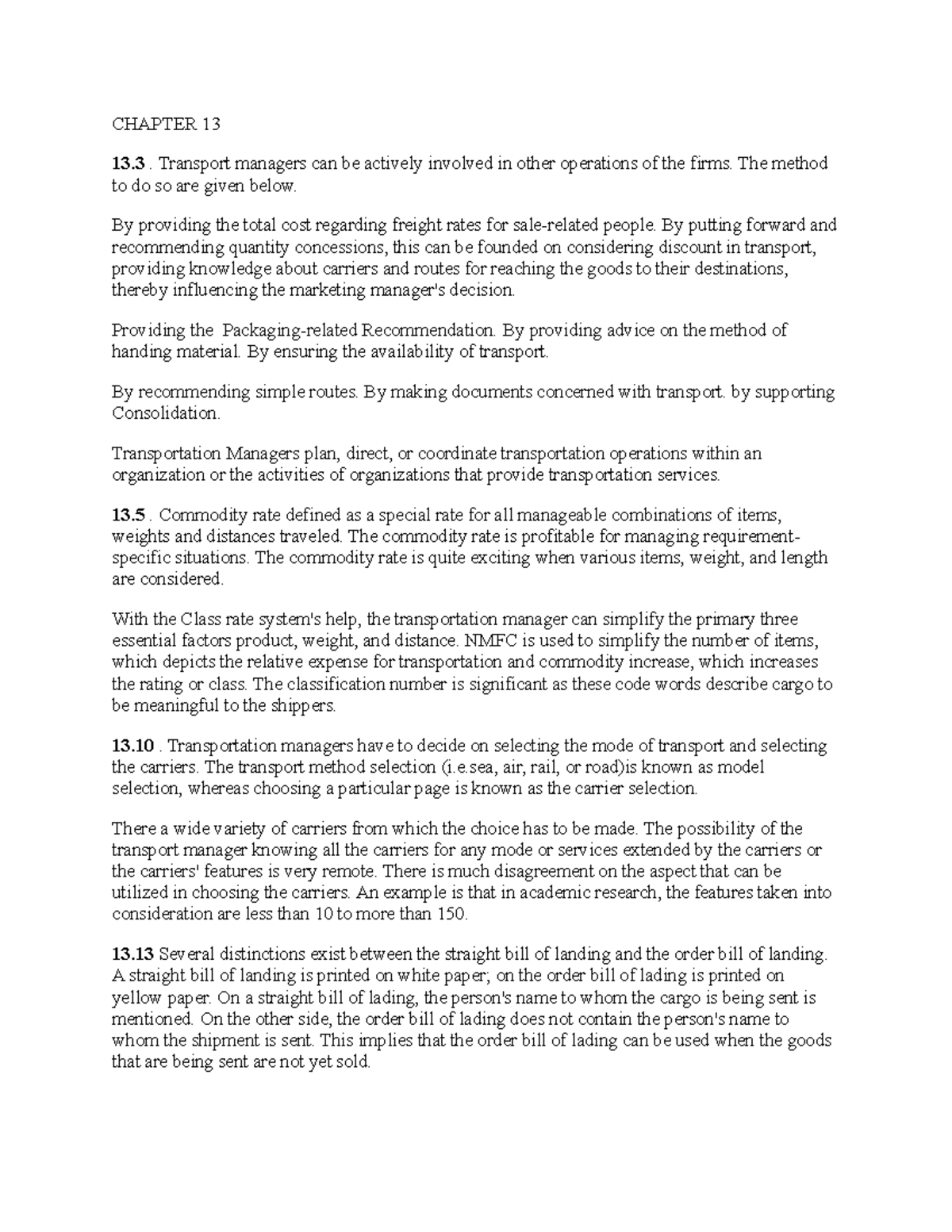 Chapter 0013 logestics - CHAPTER 13 Transport managers can be actively ...