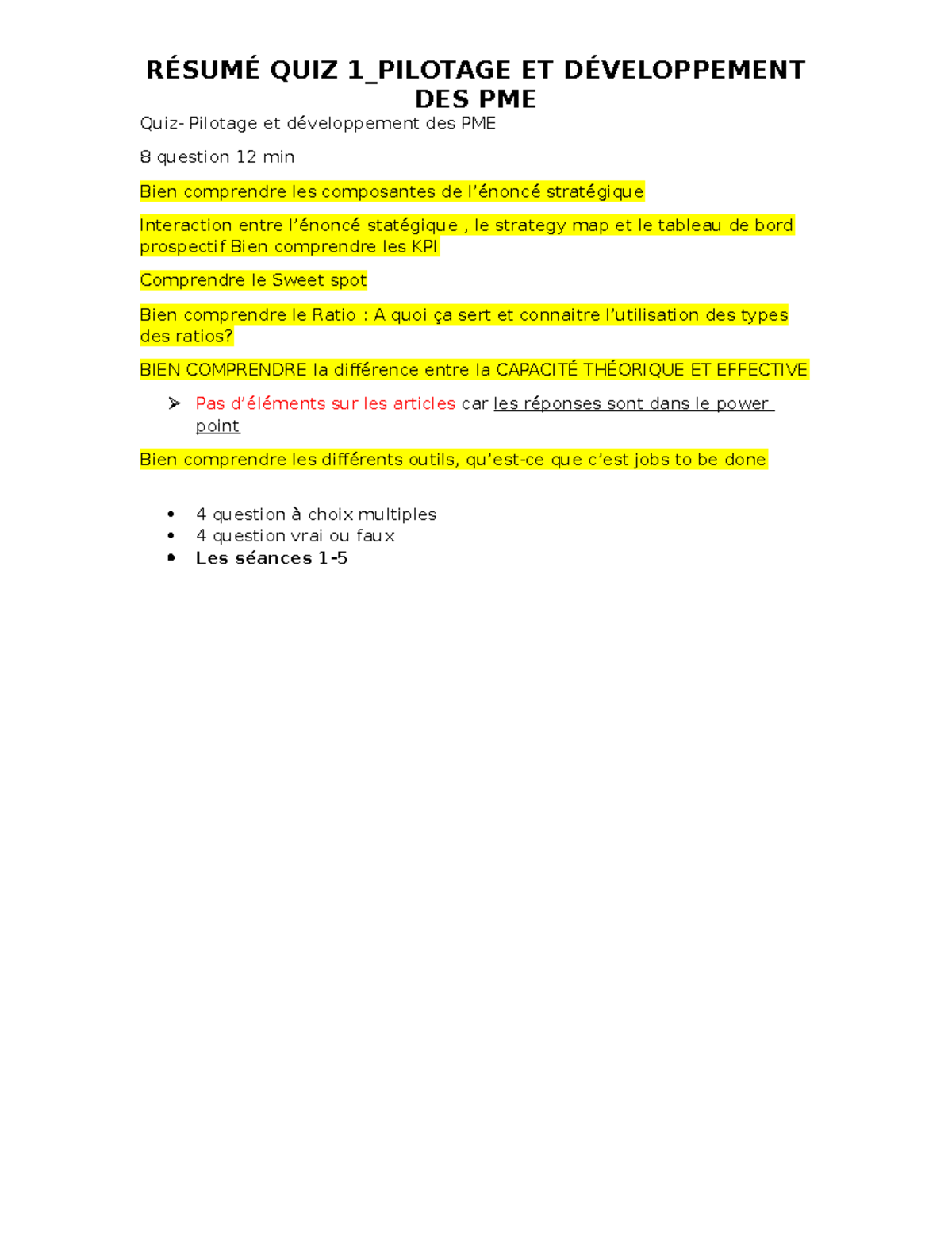 Quiz Info - DES PME Quiz- Pilotage et développement des PME 8 question ...
