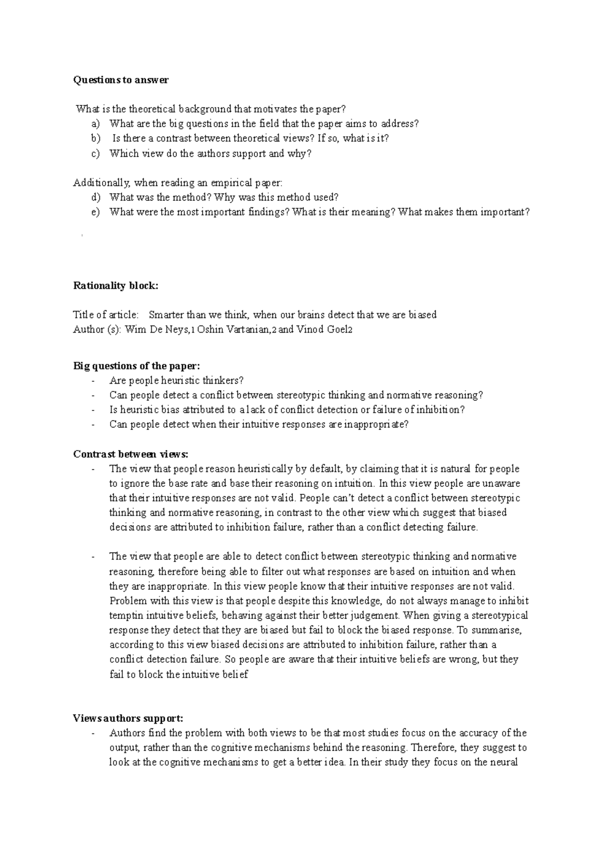 Conceptual issues, required reading notes - Questions to answer What is ...