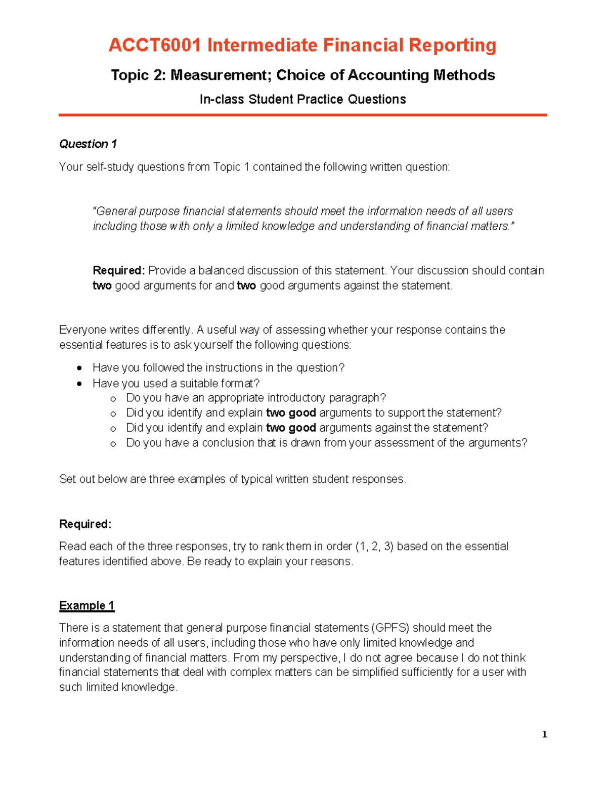 Topic 2 In-class Questions Final 8 March 2020 (2) - ACCT6001 ...