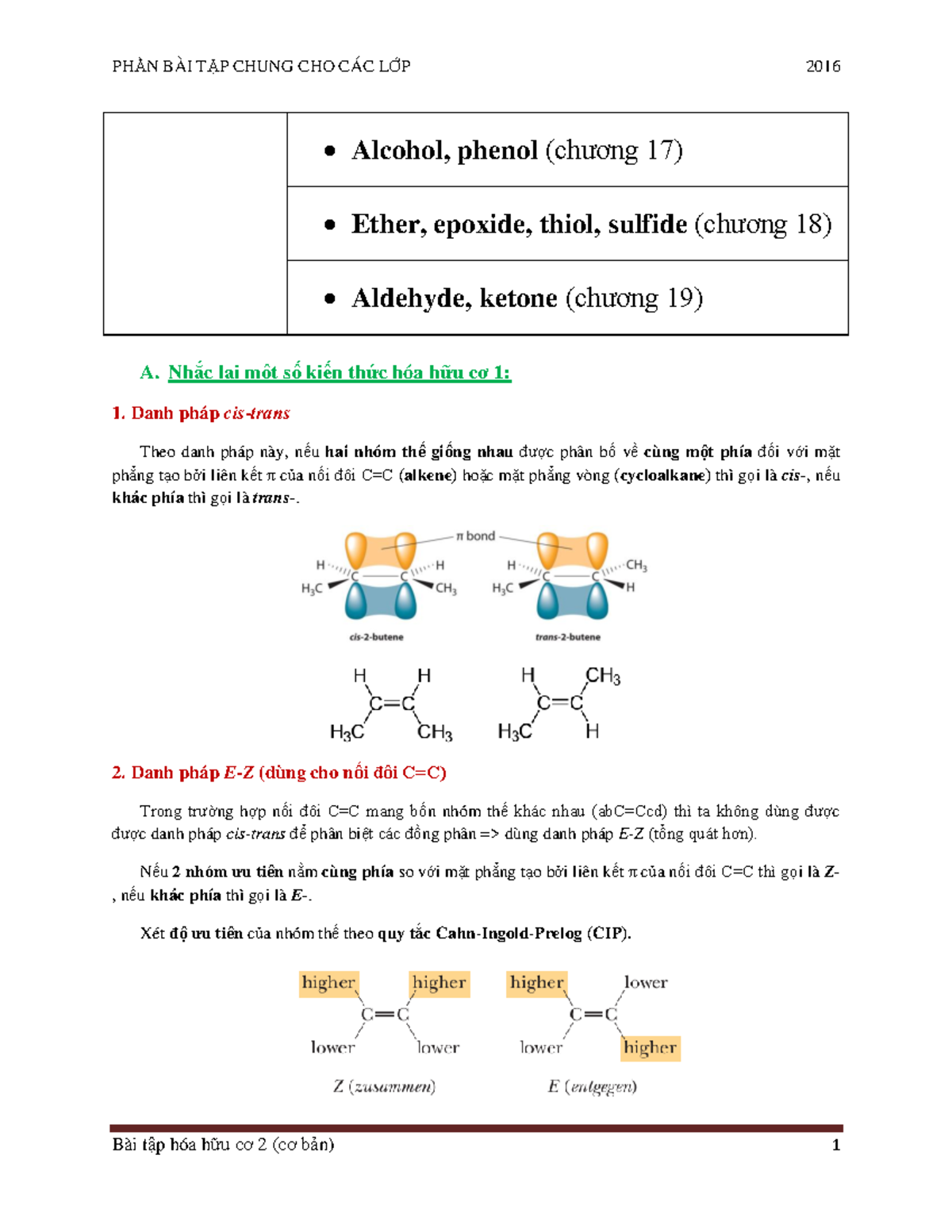 BT HC2 - Chuong 17-18-19 - Alcohol, phenol (chương 17) Ether, epoxide ...