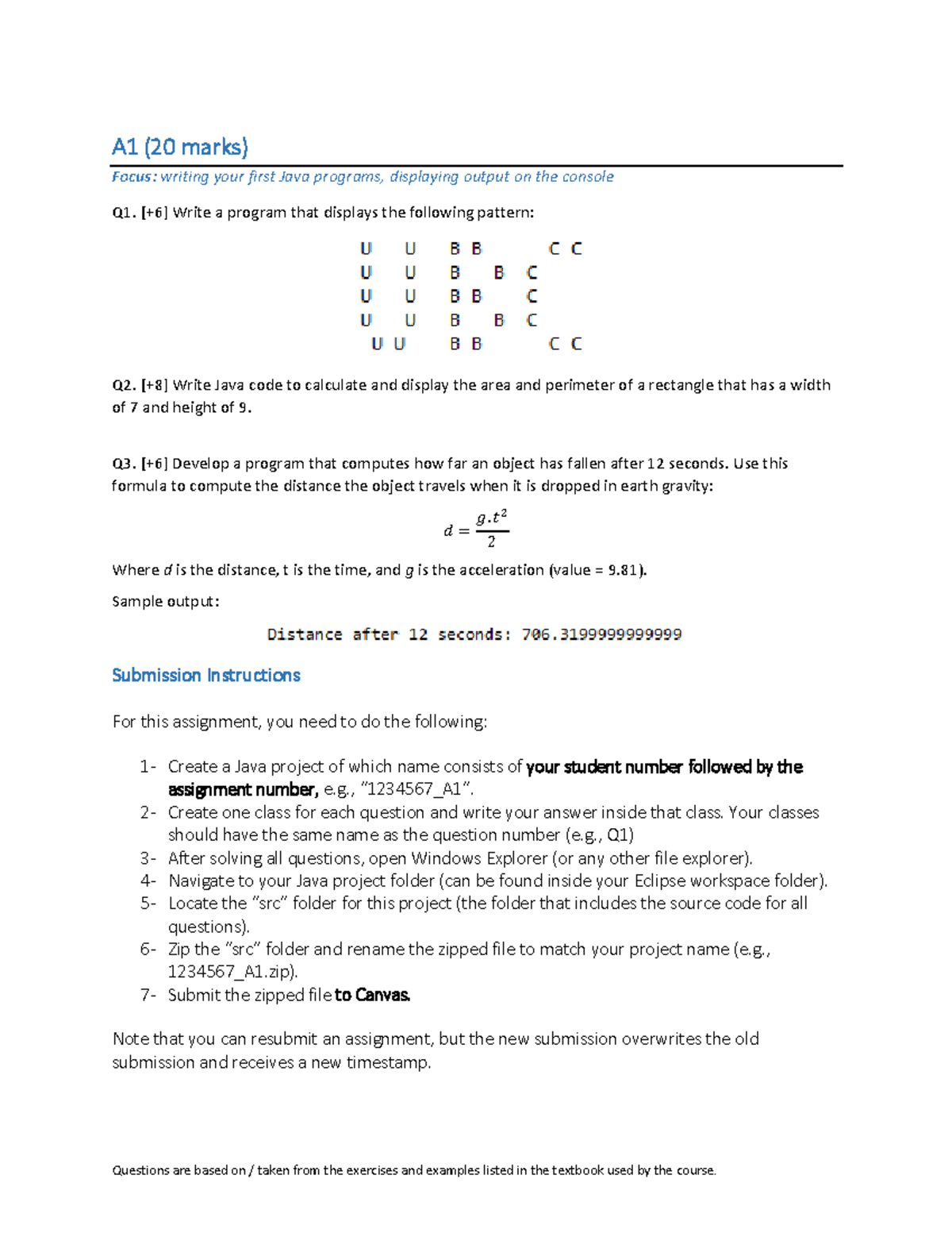 A01 - As1 - Questions are based on / taken from the exercises and ...