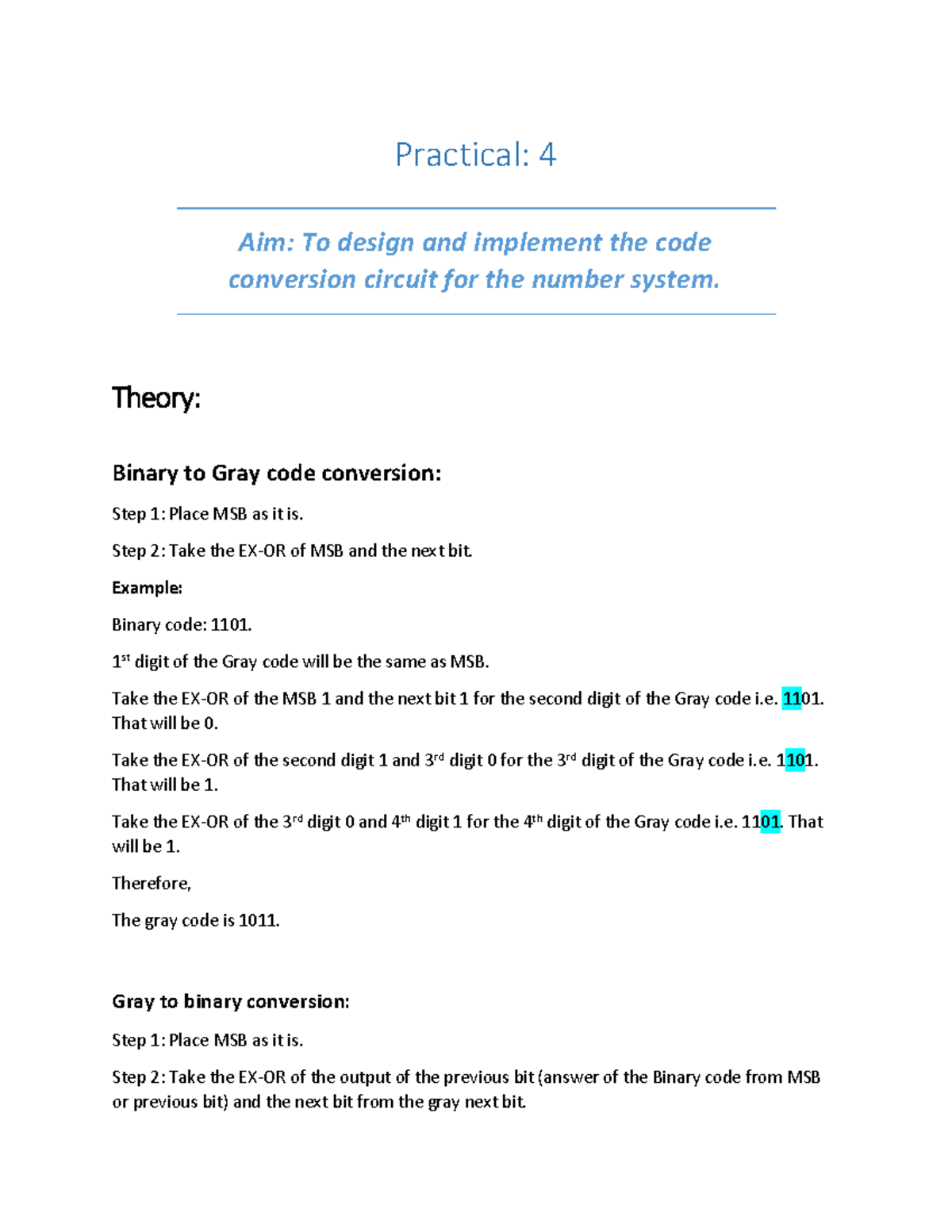 Df pract 4 - conversion circuit of Binary code to Gray code and vice ...