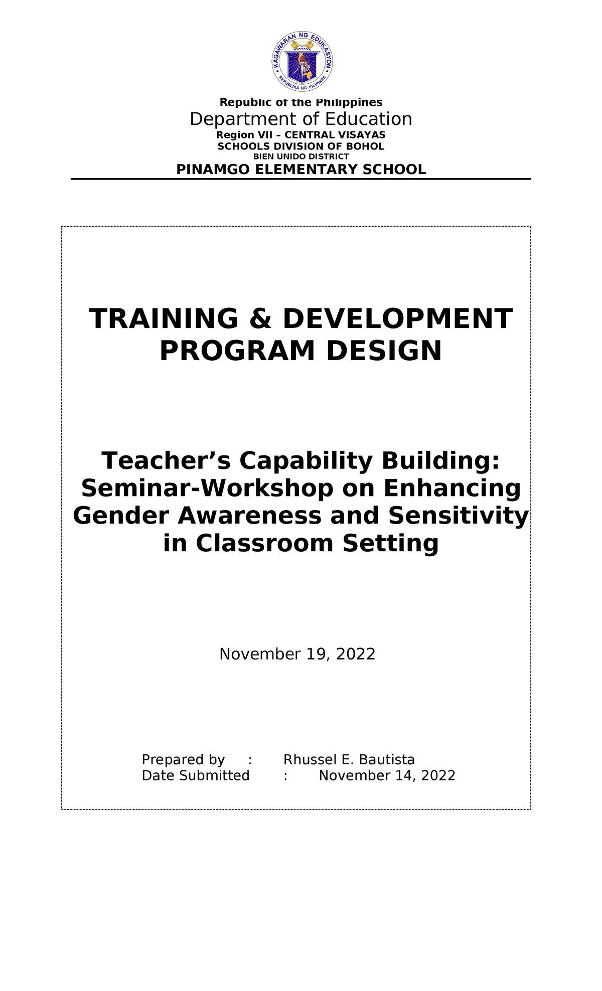 Teachers Capability Building Training design - Republic of the ...