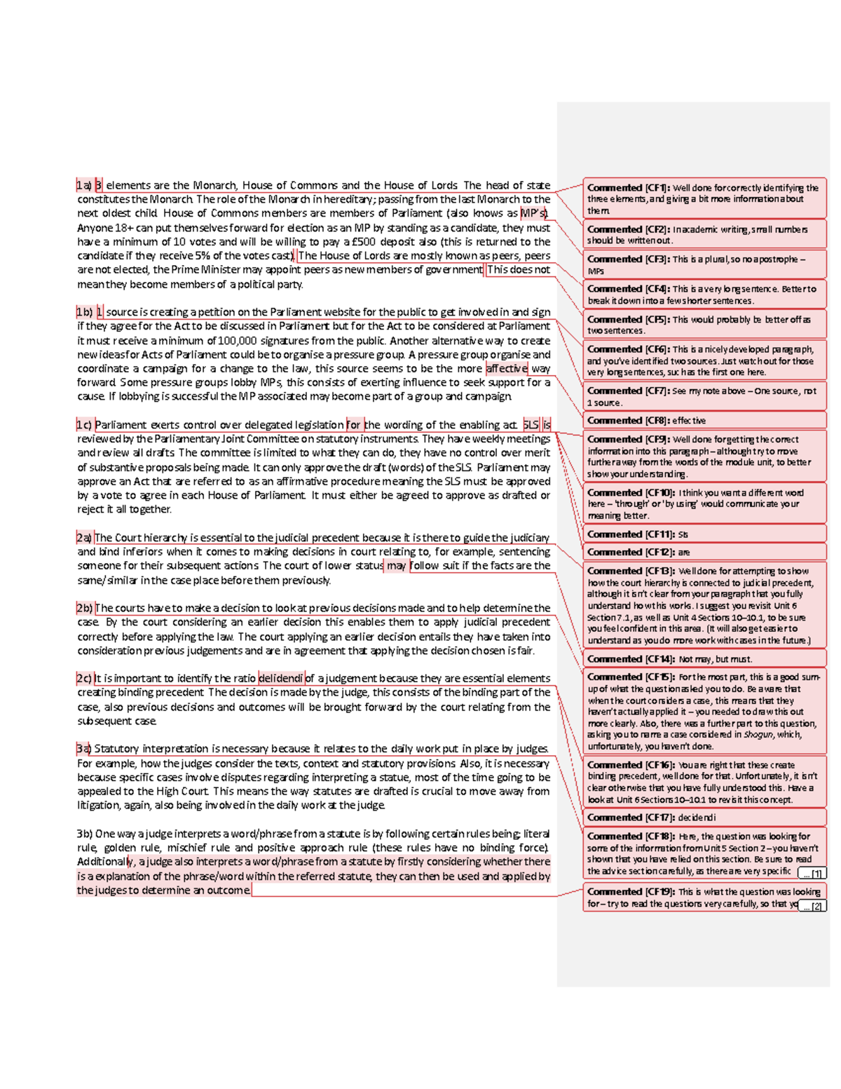 Introduction to Law W101 TMA01 - 1a) 3 elements are the Monarch, House ...