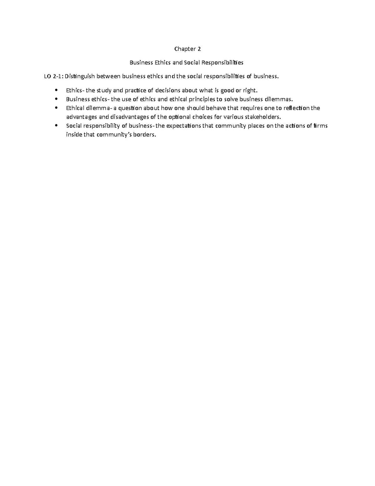Chapter 2 - Lonestar - Chapter 2 Business Ethics and Social ...