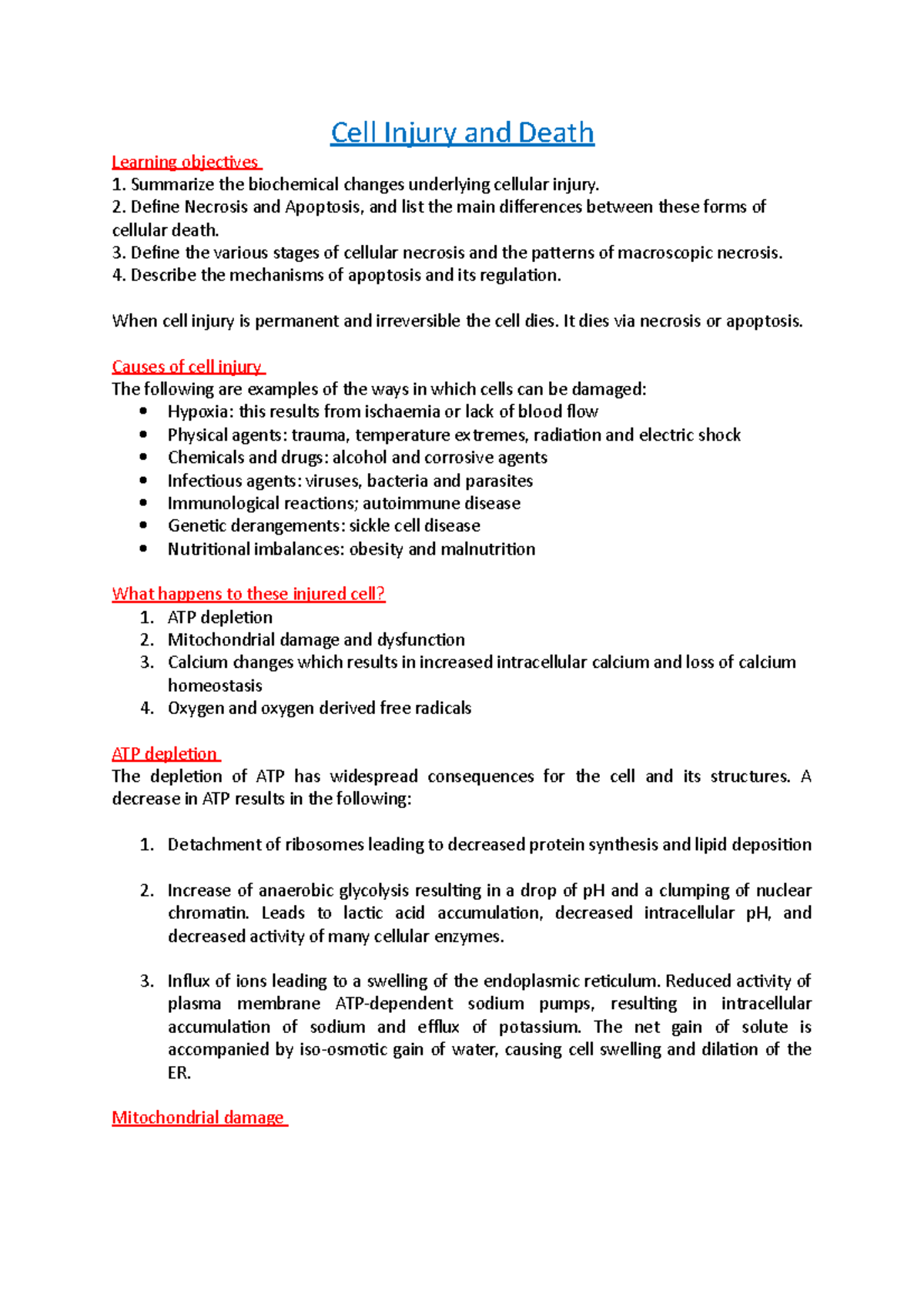 2 Cell Injury and Death - Lecture notes 2 - Cell Injury and Death ...