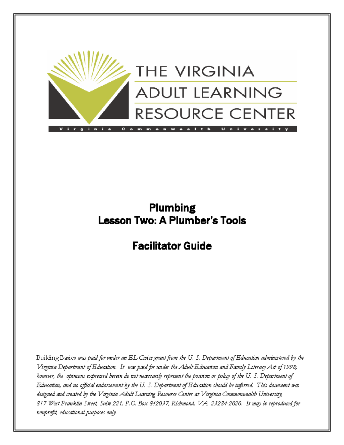 Lesson 2-A Plumber s Tools Facilitator Guide - Plumbing Lesson Two: A ...