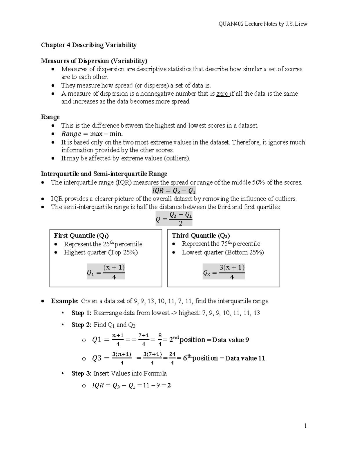 Lecture Notes 004 - QUAN402 Lecture Notes by J. Liew 1 Chapter 4 ...