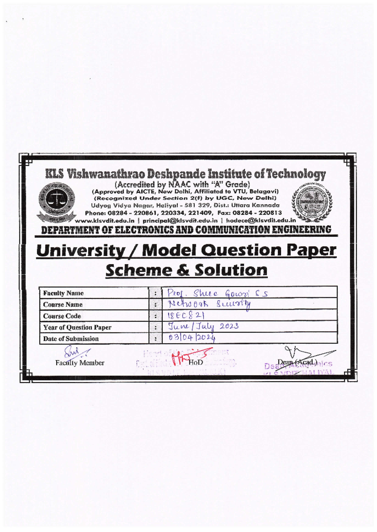 18EC821-1 - ......... ................. - 4 KLS Vishwanathrao Deshpande ...