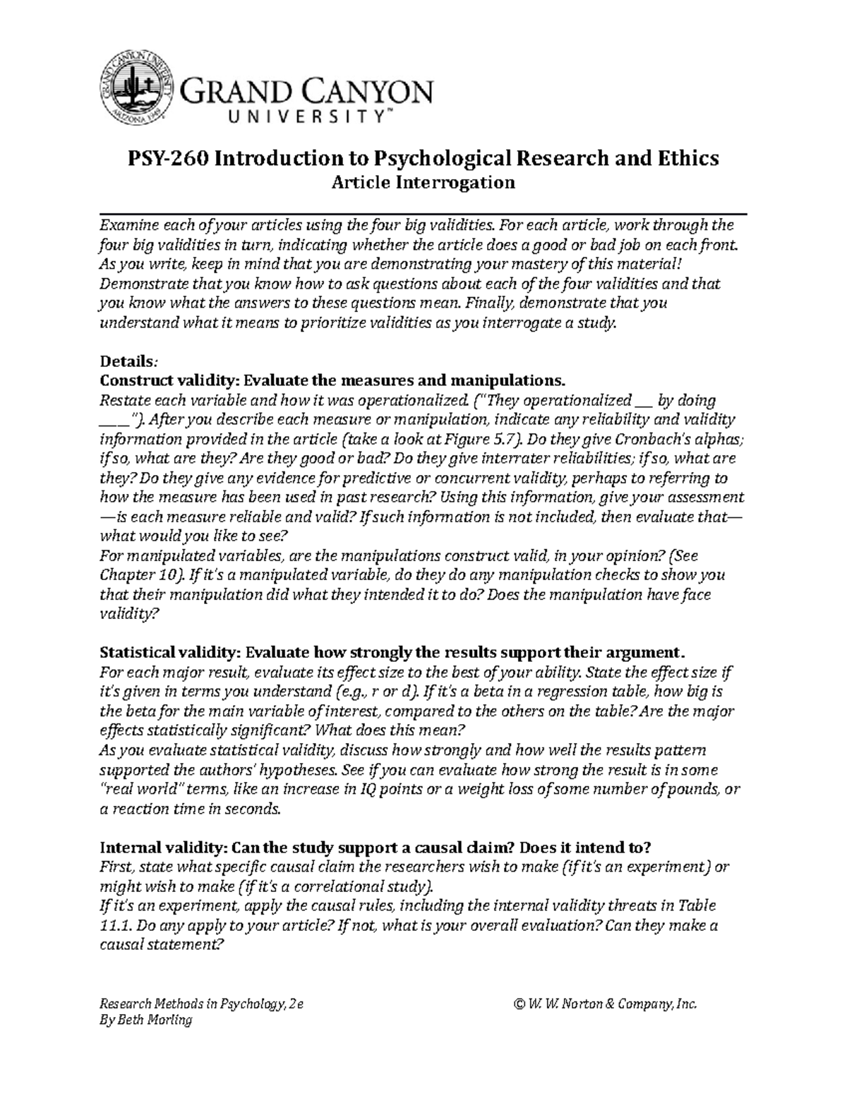 Assignment Prompt - PSY-260 Introduction to Psychological Research and Ethics Article ...