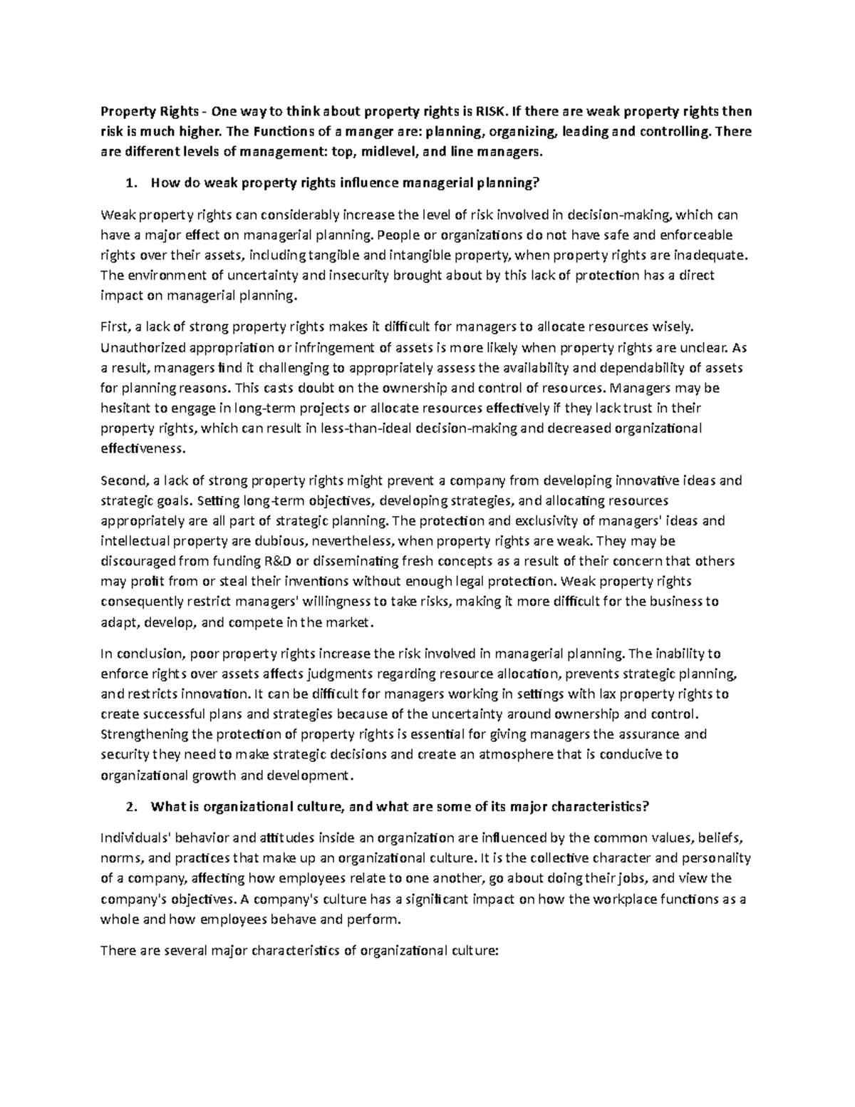 Module 5- Global Managament - Property Rights - One way to think about ...