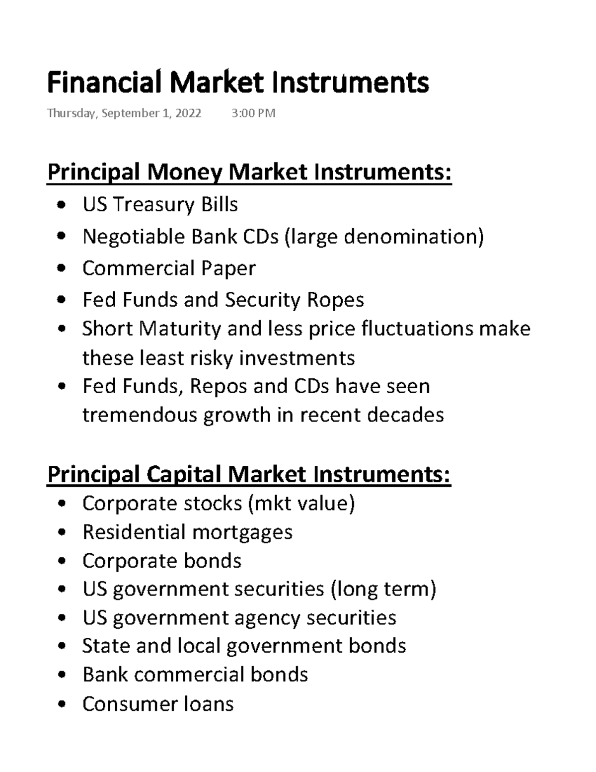 Financial Market Instruments - Principal Money Market Instruments: " US ...
