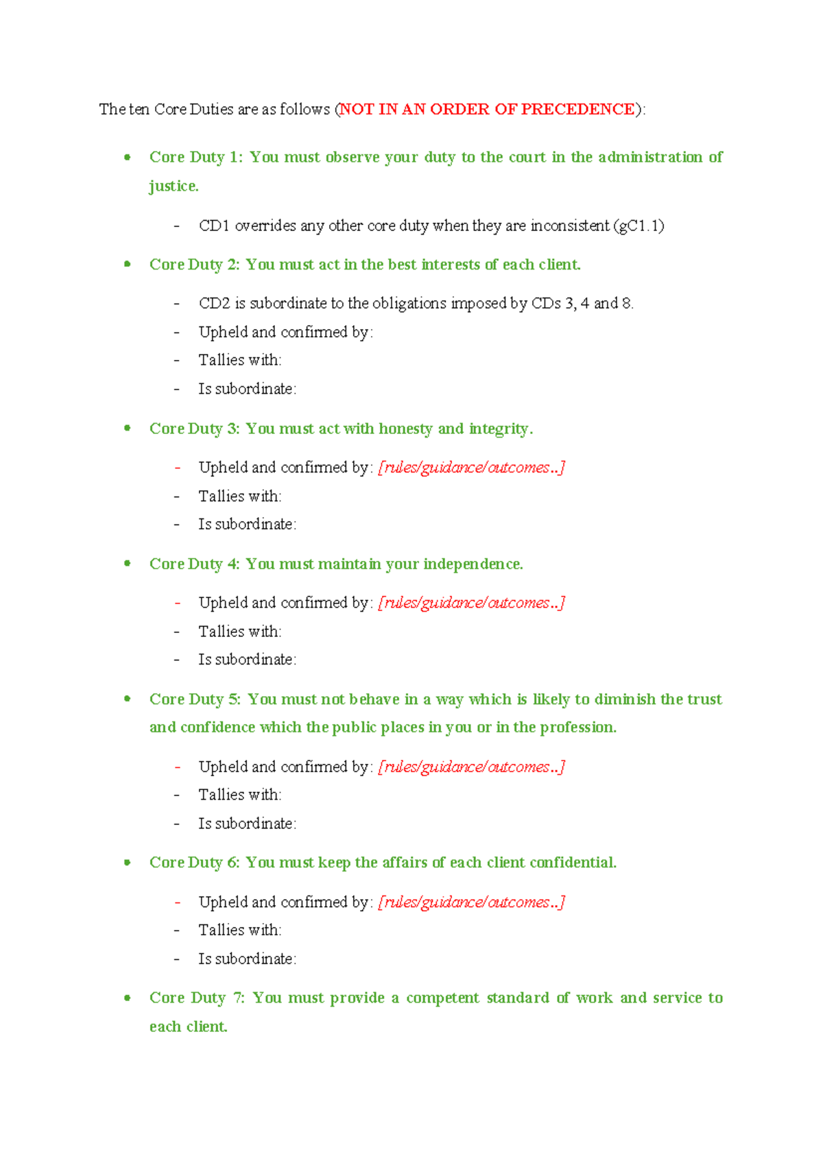 The ten Core Duties - CD1 overrides any other core duty when they are ...