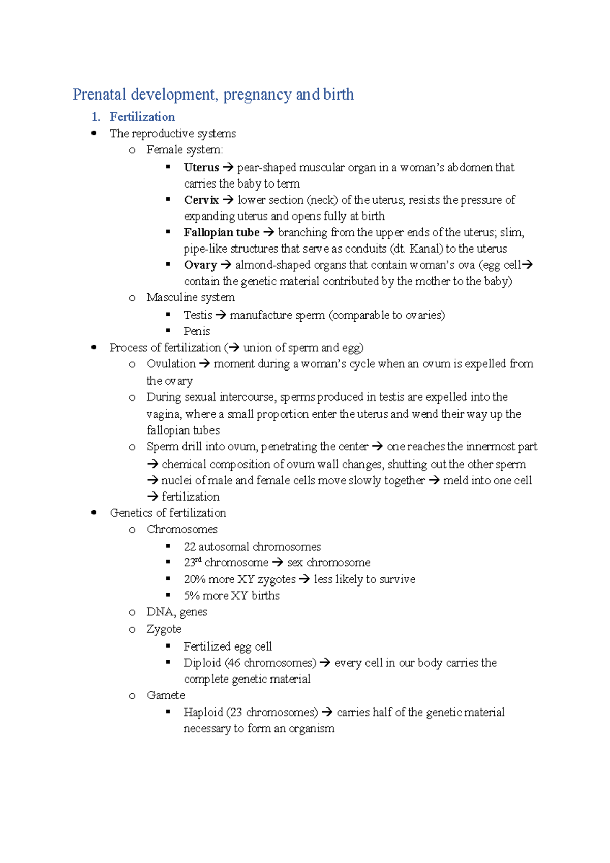 Prenatal development, pregnancy and birth - Fertilization The ...
