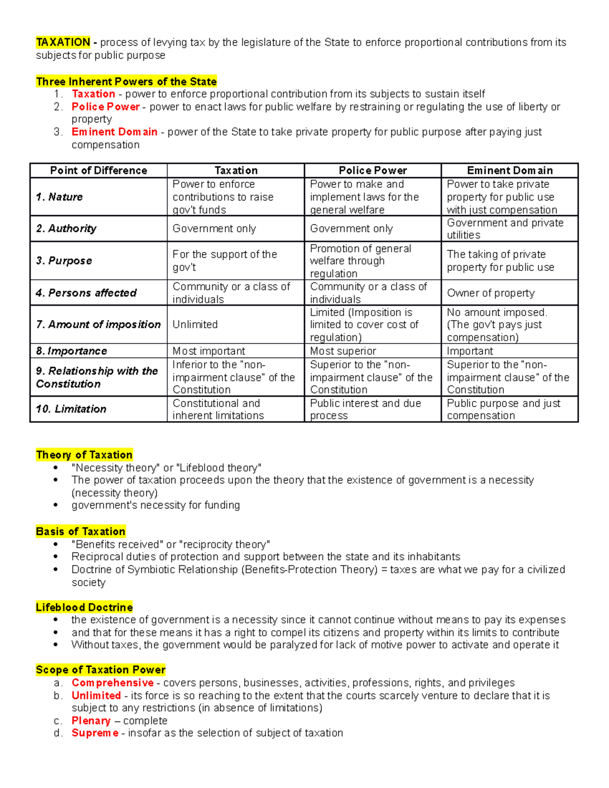 Income Taxation - TAXATION - process of levying tax by the legislature ...