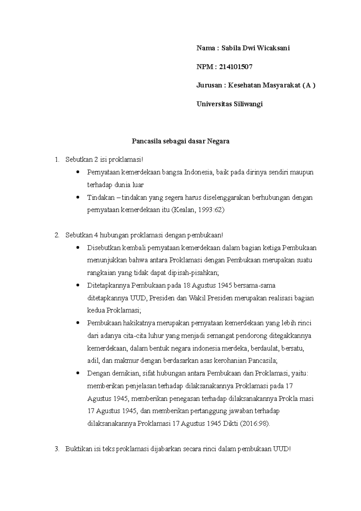 BAB III Pancasila sebagai dasar Negara - Nama : Sabila Dwi Wicaksani ...