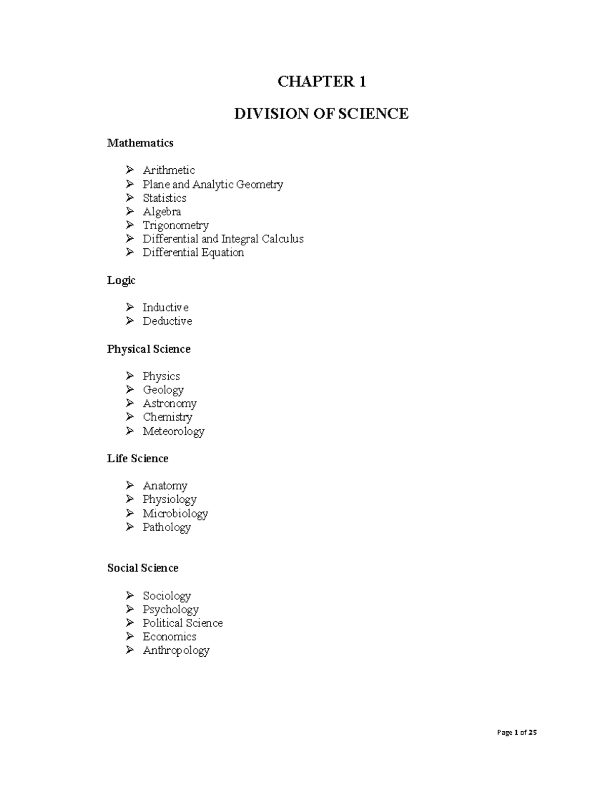 Lesson 1 Division of Science - CHAPTER 1 DIVISION OF SCIENCE ...