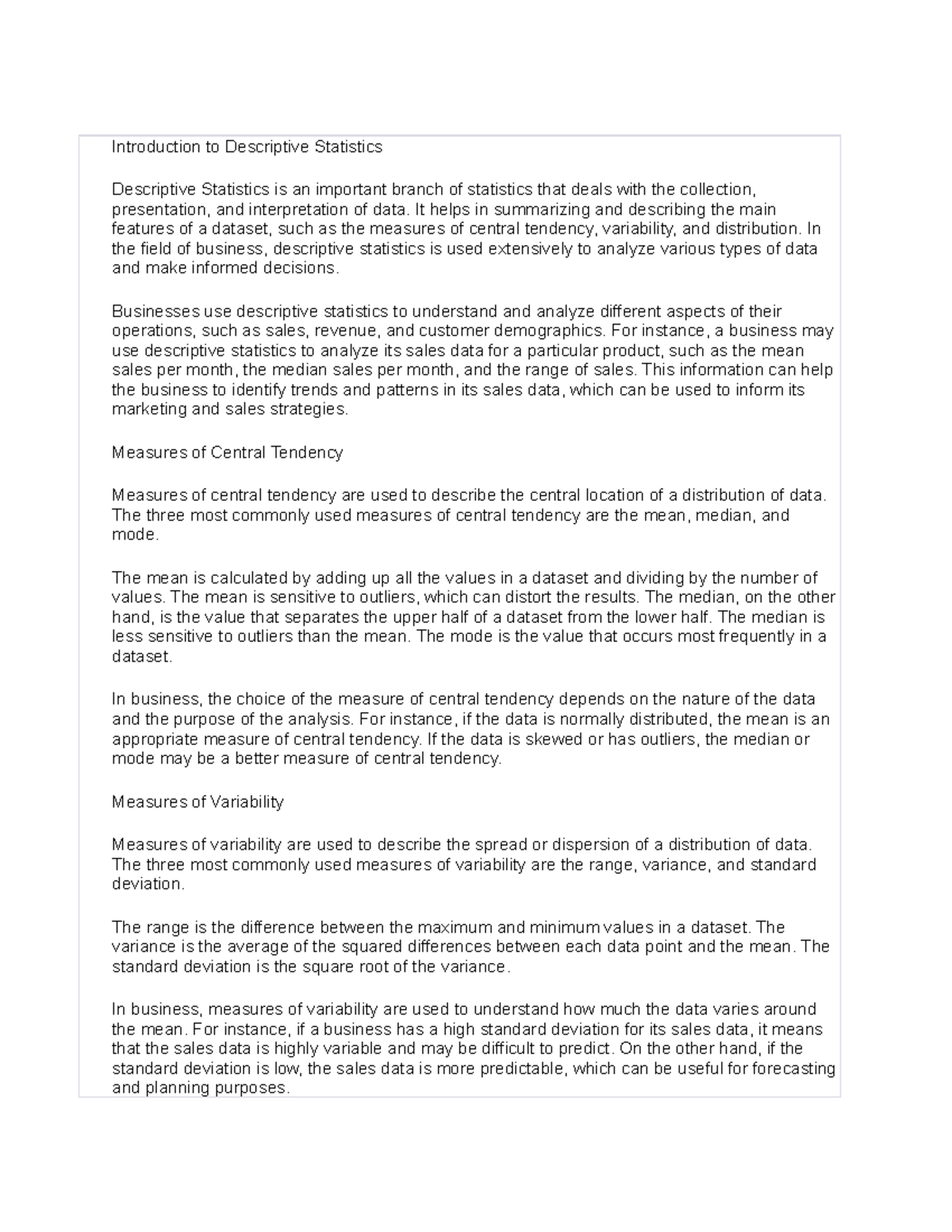 Introduction to Descriptive Statistics - Introduction to Descriptive ...