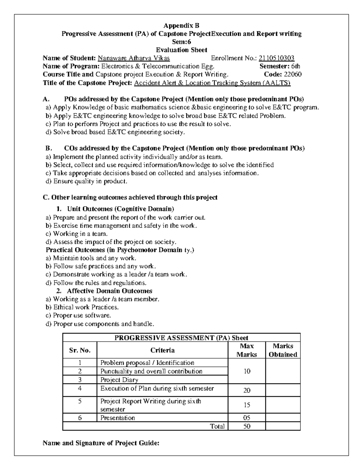 Annexure- B Project-ESE-capstone project - Appendix B Progressive ...