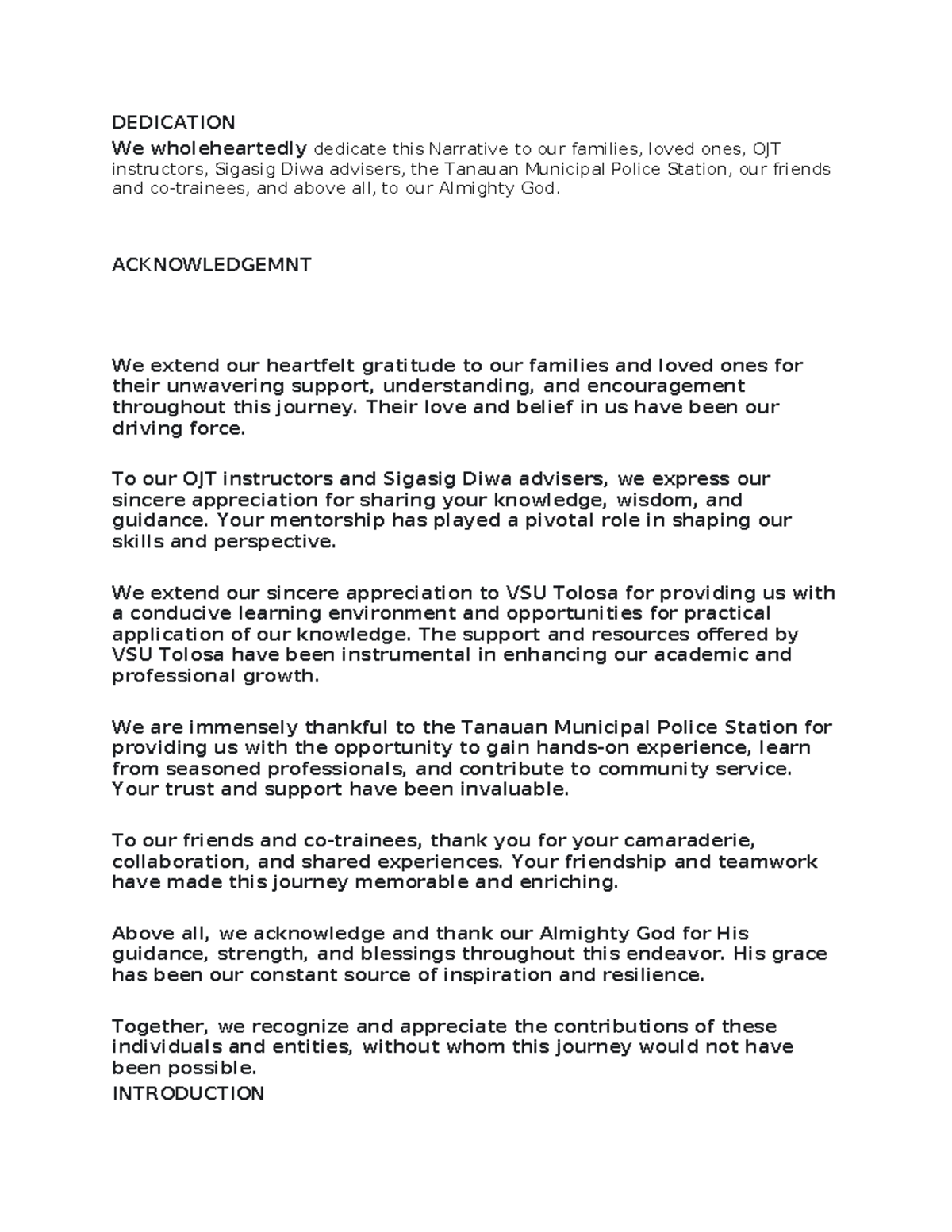 Narrative- Report - DEDICATION We wholeheartedly dedicate this ...