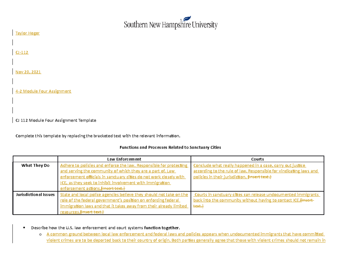 CJ 112 Module Four Assignment Template - Taylor Heger CJ- Nov 20, 2021 ...