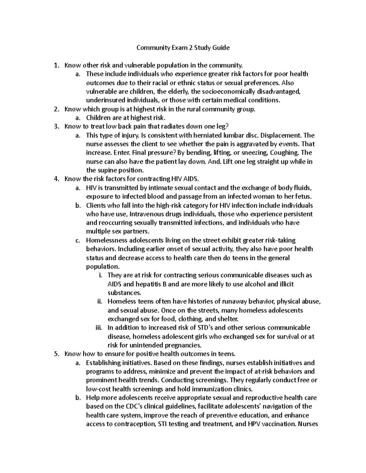 Community Exam 2 Study Guide - Community Exam 2 Study Guide Know other ...
