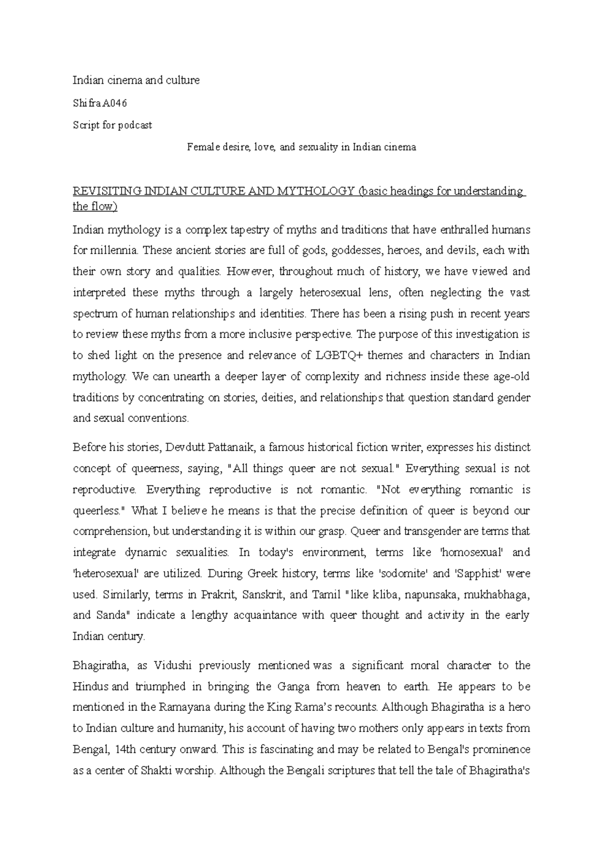 Indian cinema and culture script - Indian cinema and culture Shifra A ...