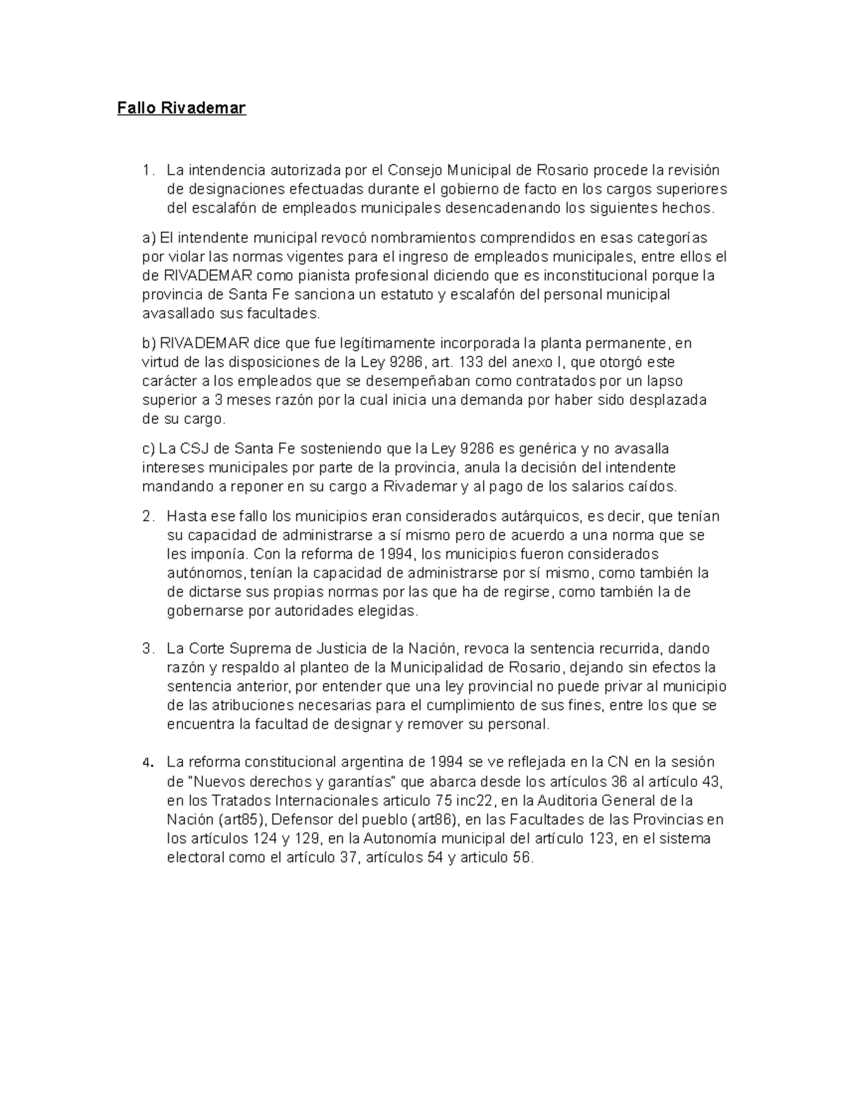 Fallo Rivademar - Fallo Rivademar La intendencia autorizada por el Consejo Municipal de Rosario ...