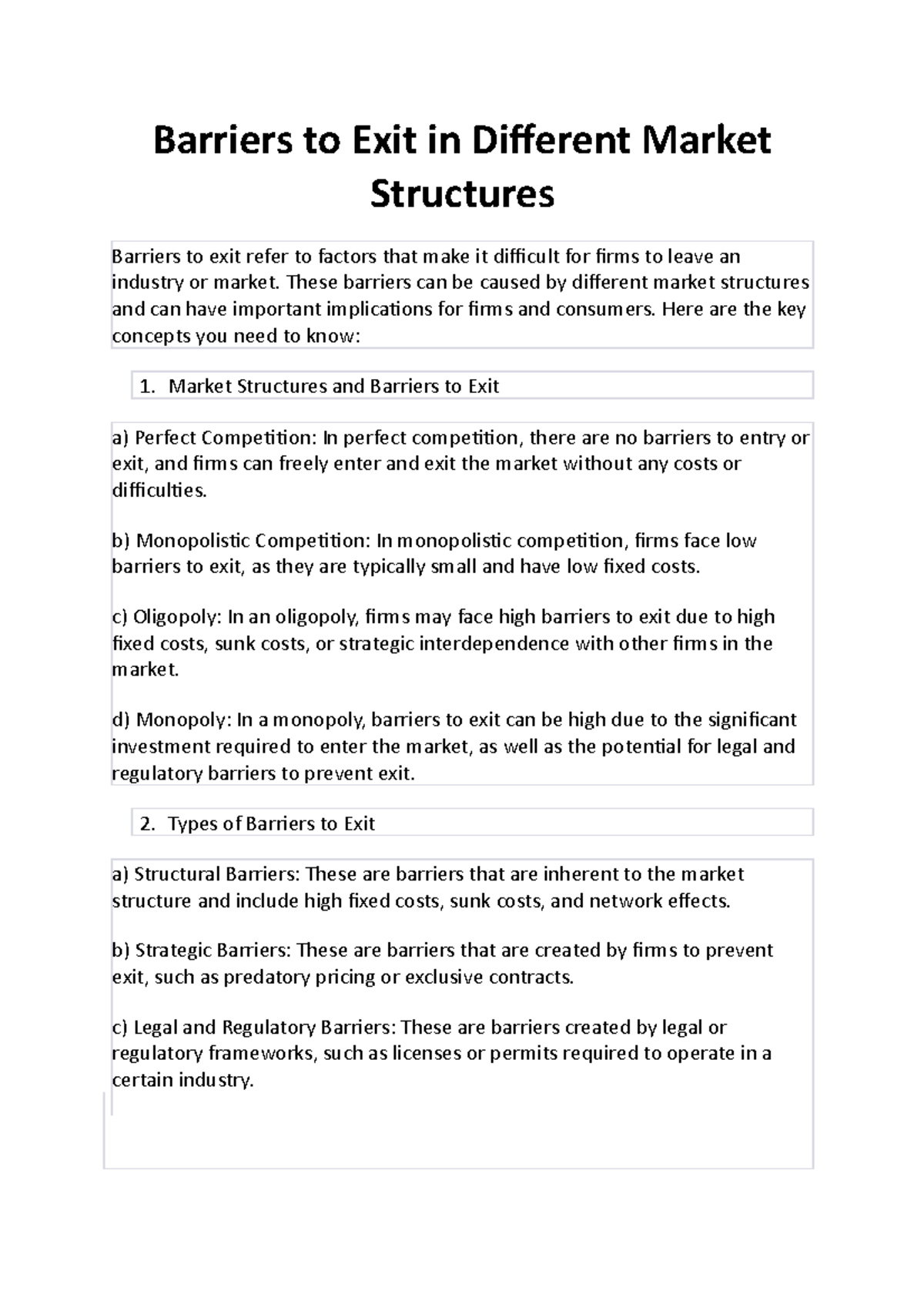 Barriers to Exit in Different Market Structures - Barriers to Exit in ...