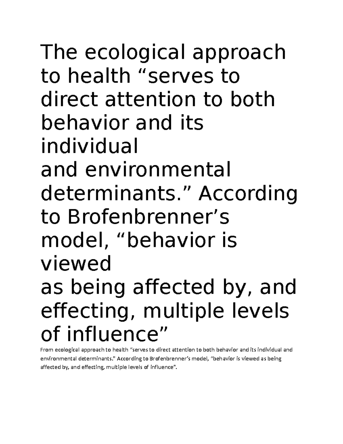 The Ecological Approach To Health The Ecological Approach To Health