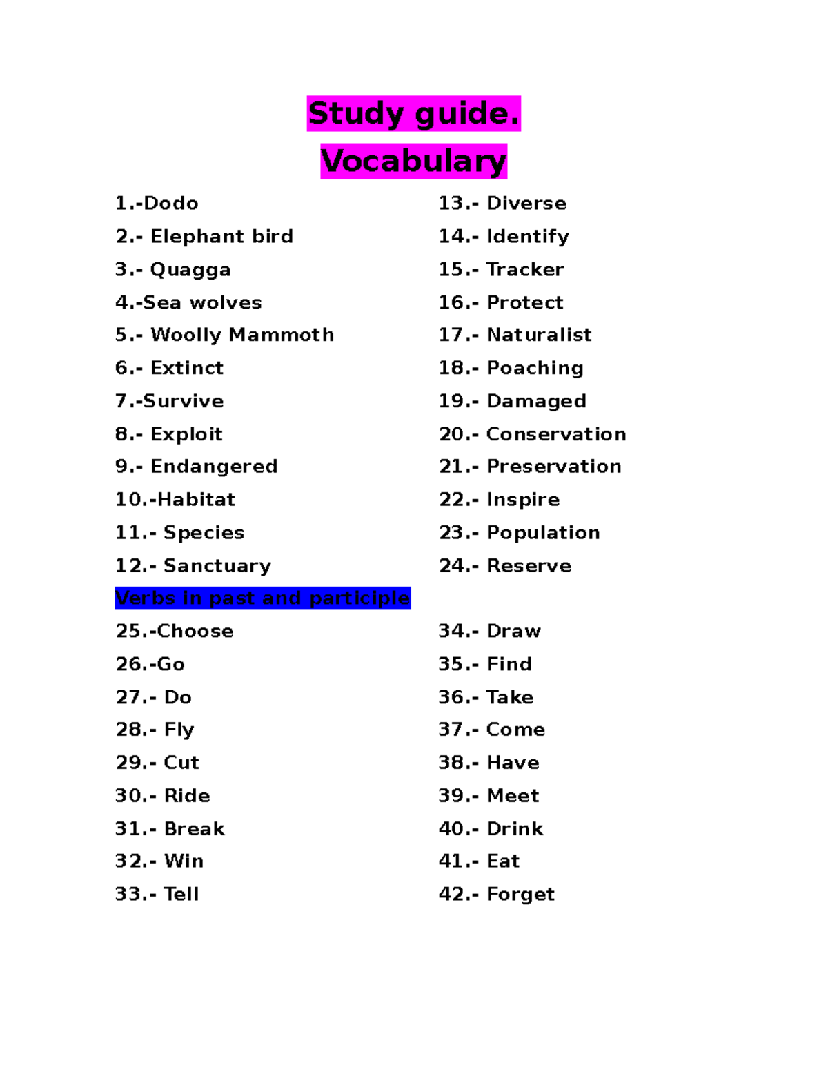 Study guide - Inglés Oxford - Study guide. Vocabulary 1.-Dodo 2 ...