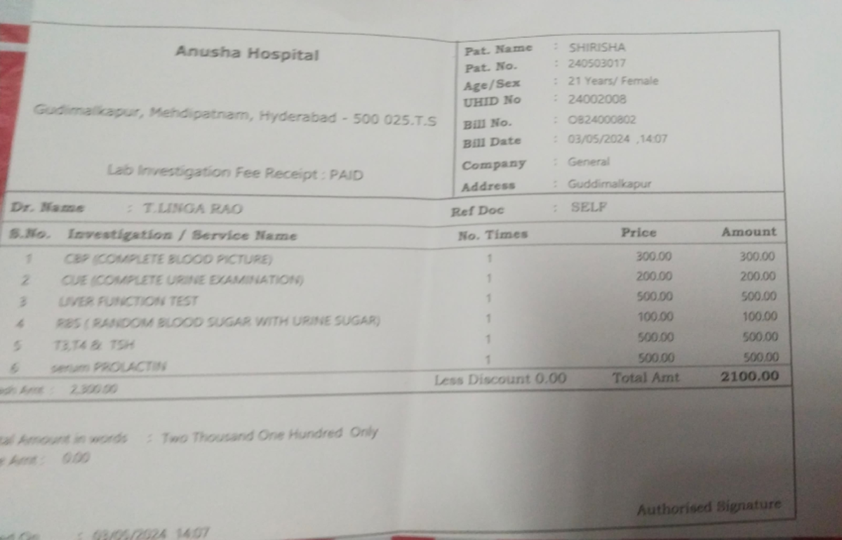Reports - fgfg - Anusha Hospital Pat. Name : SHIRISHA Pat. No ...
