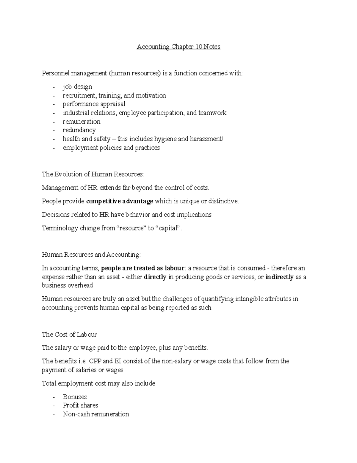 Accounting Chapter 10 Notes - Accounting Chapter 10 Notes Personnel ...