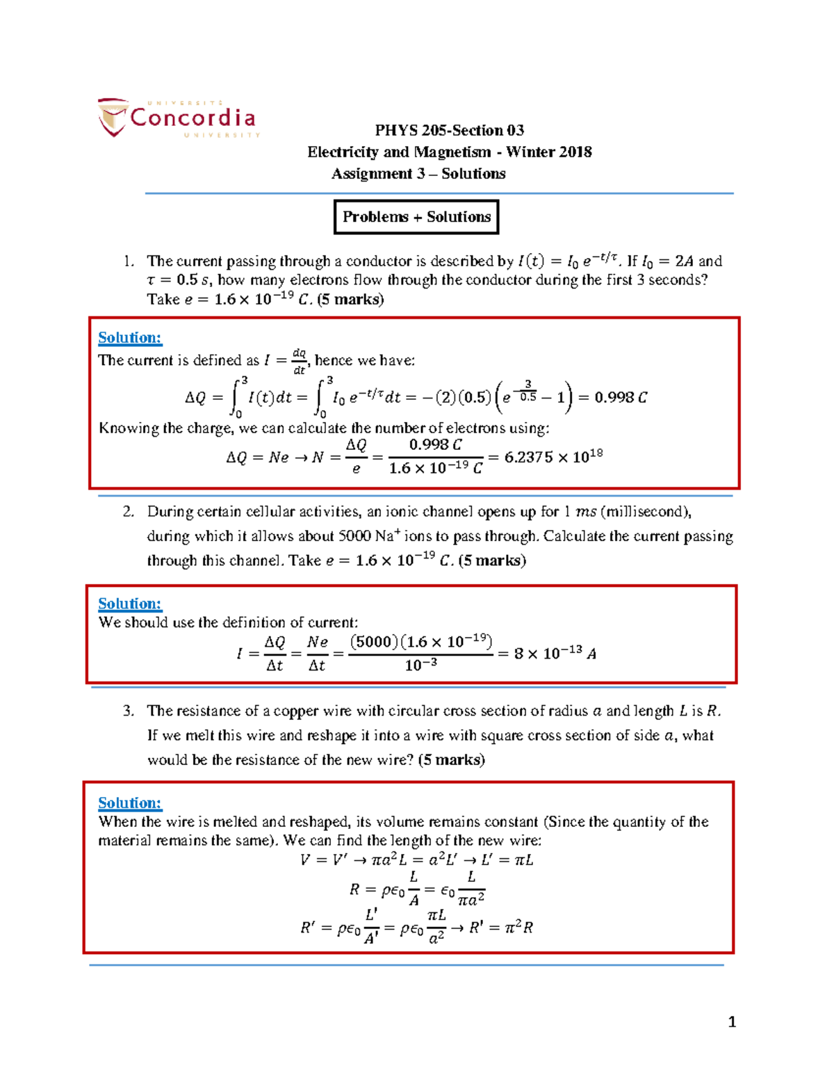A3-Solutions - Exam/Practice - PHYS 205-Section 03 Electricity and Magnetism - Winter 2018 - Studocu
